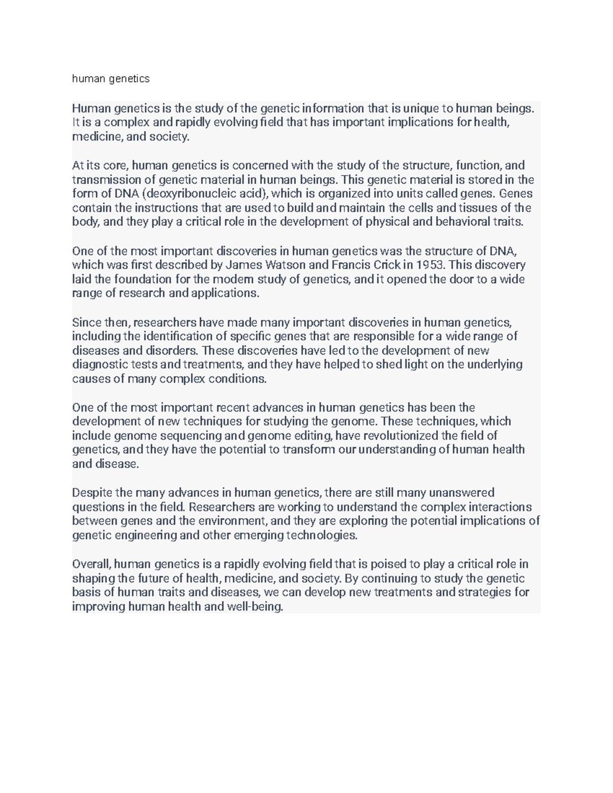 Human genetics - human genetics Human genetics is the study of the ...