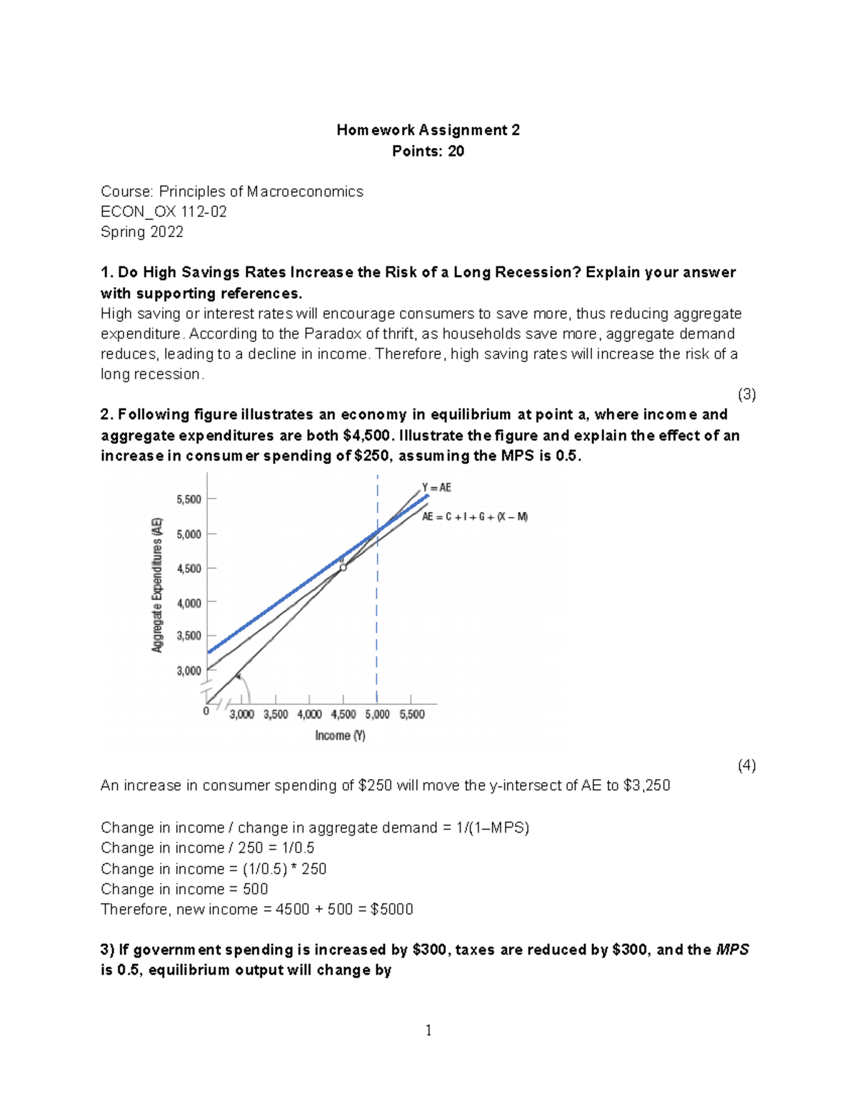 ECON HW2 - Aggregate expenditures and calculating money multiplier and - Homework Assignment 2 ...