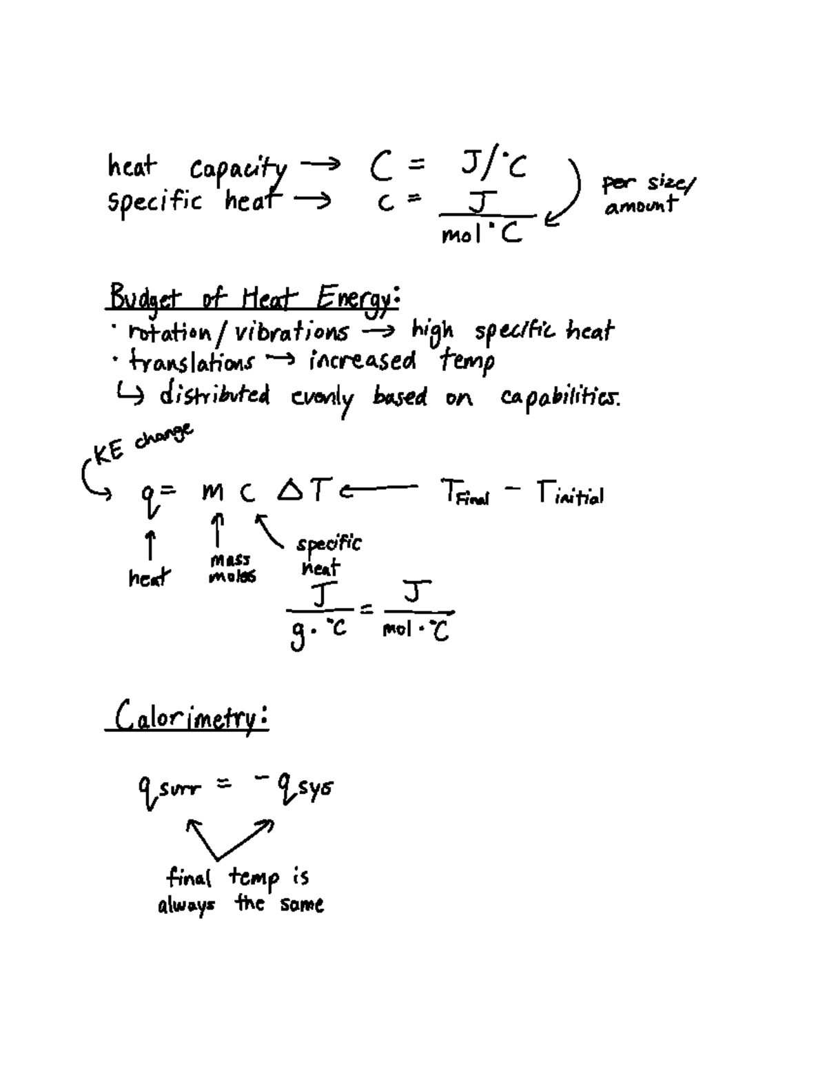 Unit 2 formula sheet - heat capacity Jfc specific heat c mfg per size ...