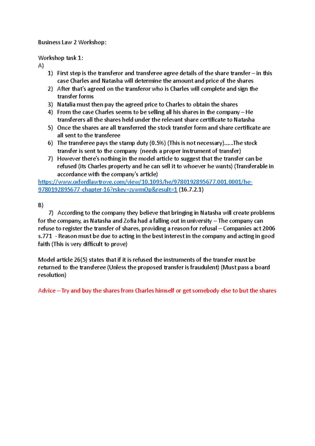 Workshop 2 (Business Law 2) - Business Law 2 Workshop: Workshop task 1 ...