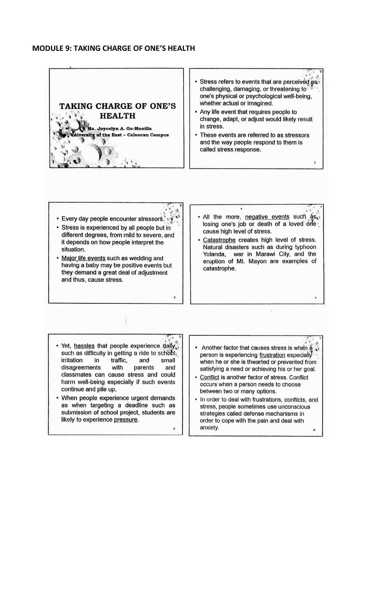 Self Module 09 - MODULE 9: TAKING CHARGE OF ONE’S HEALTH Module Output ...
