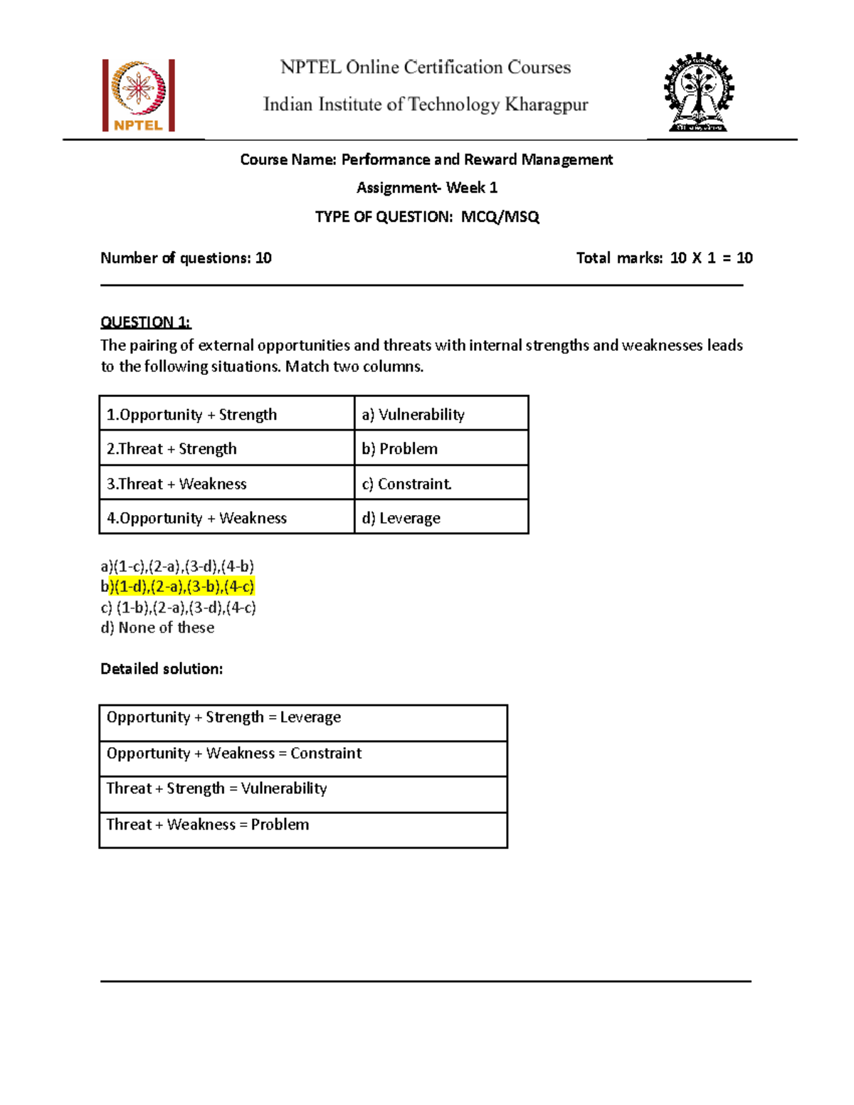 PMRM Assignment 2 JULY 2022 - Course Name: Performance and Reward Management Assignment- Week 1 ...
