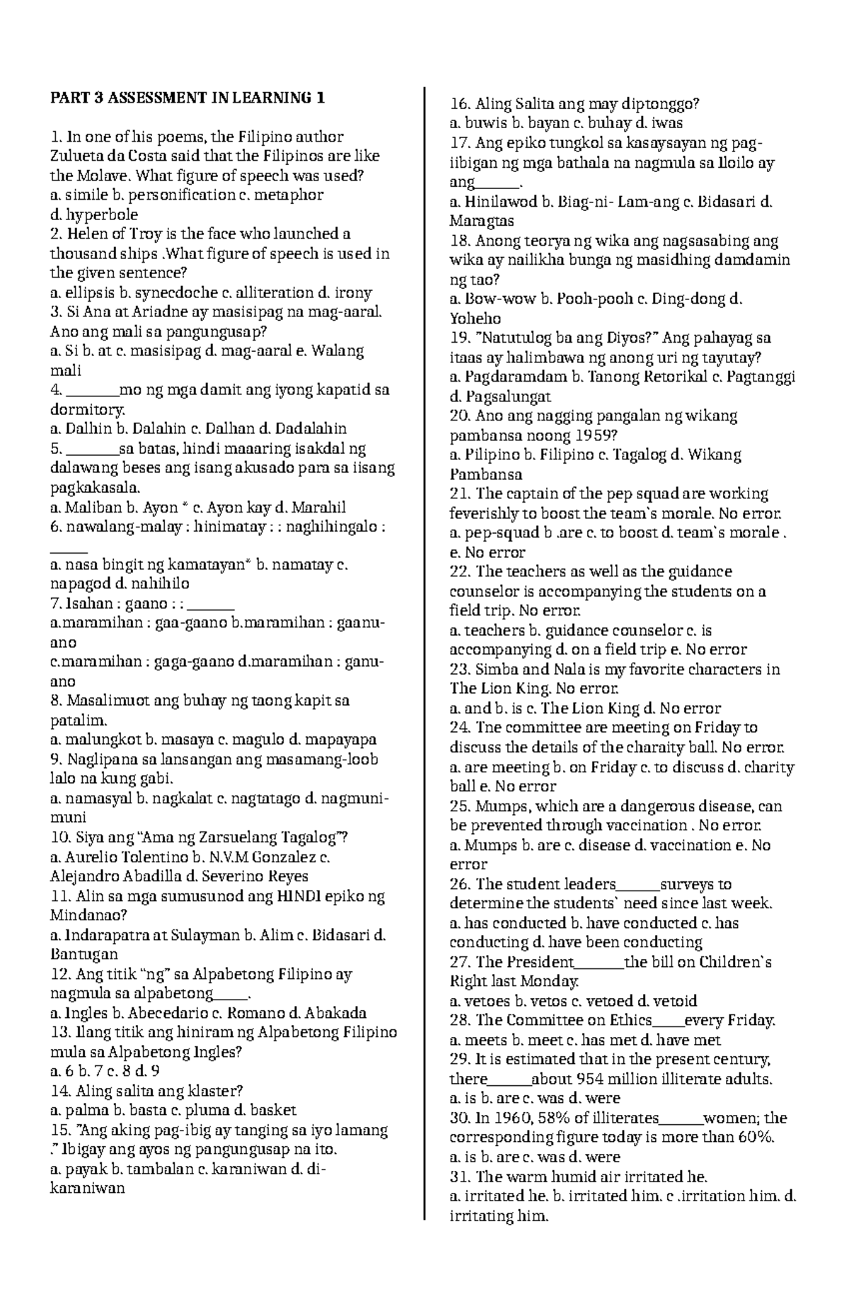 Assessment IN Learning 1-PART 3 - PART 3 ASSESSMENT IN LEARNING 1 In ...