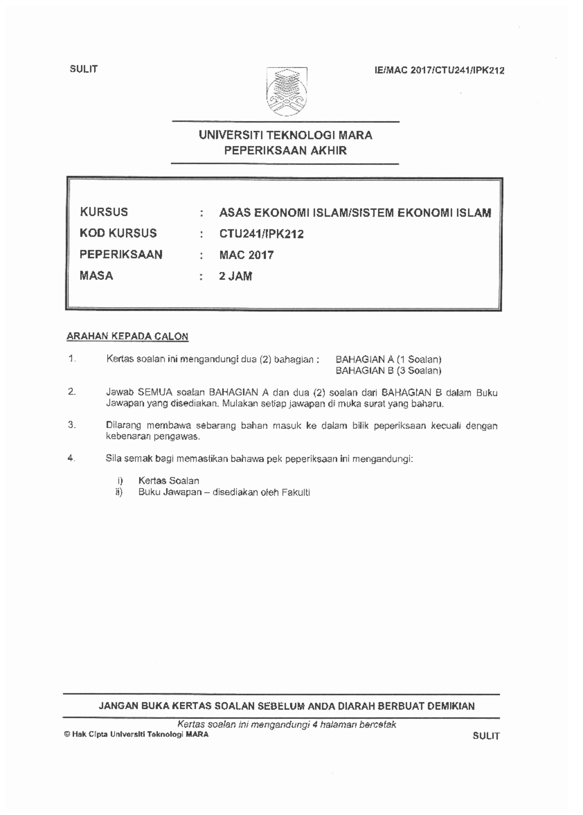 CTU241 IPK212 - It's just self practise - Islamic Theology - UiTM - Studocu
