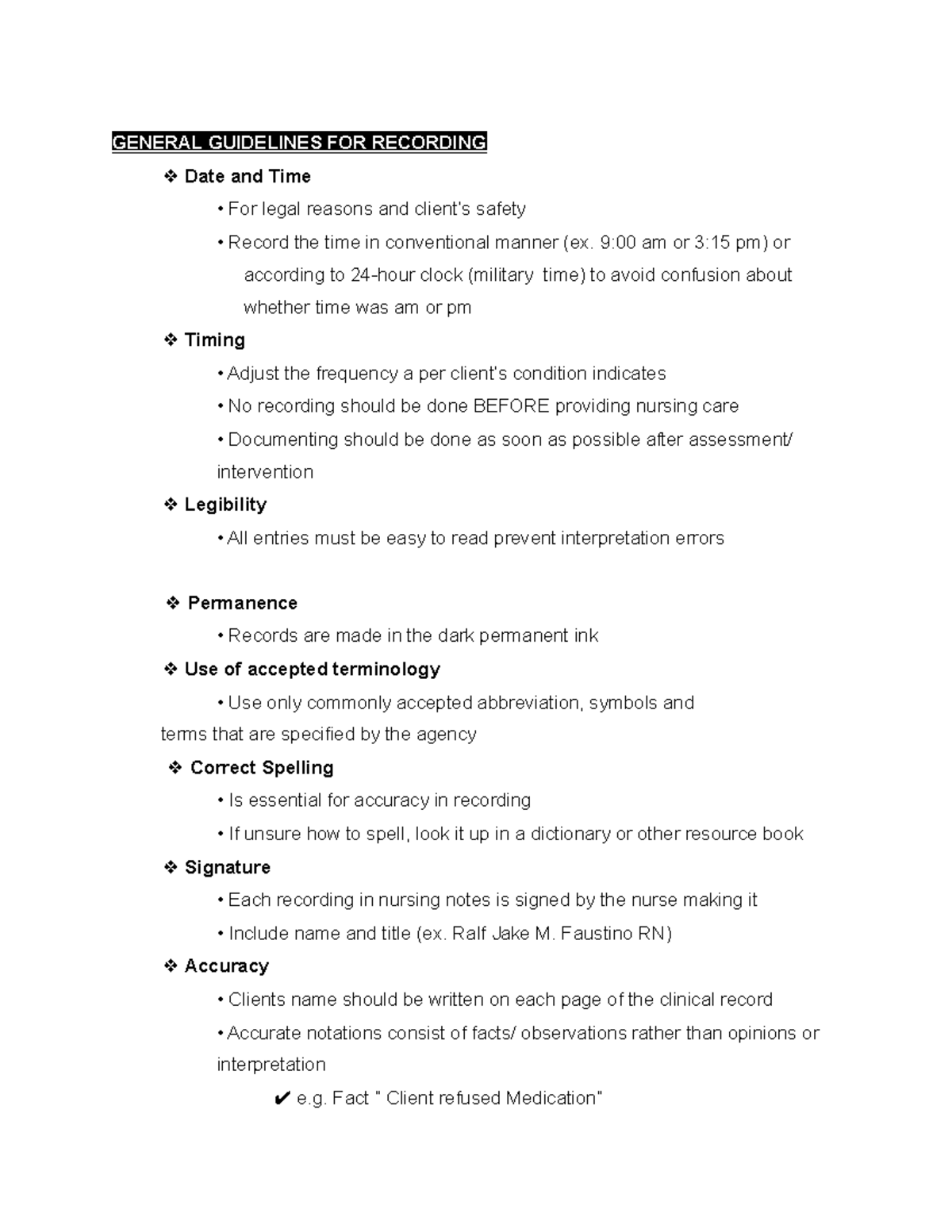 General Guidelines FOR Recording - GENERAL GUIDELINES FOR RECORDING ...