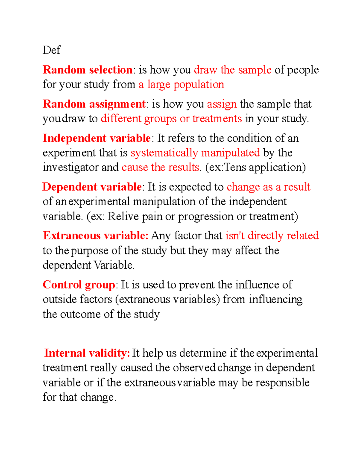 Research DEF - Physiology - Def Random selection: is how you draw the ...