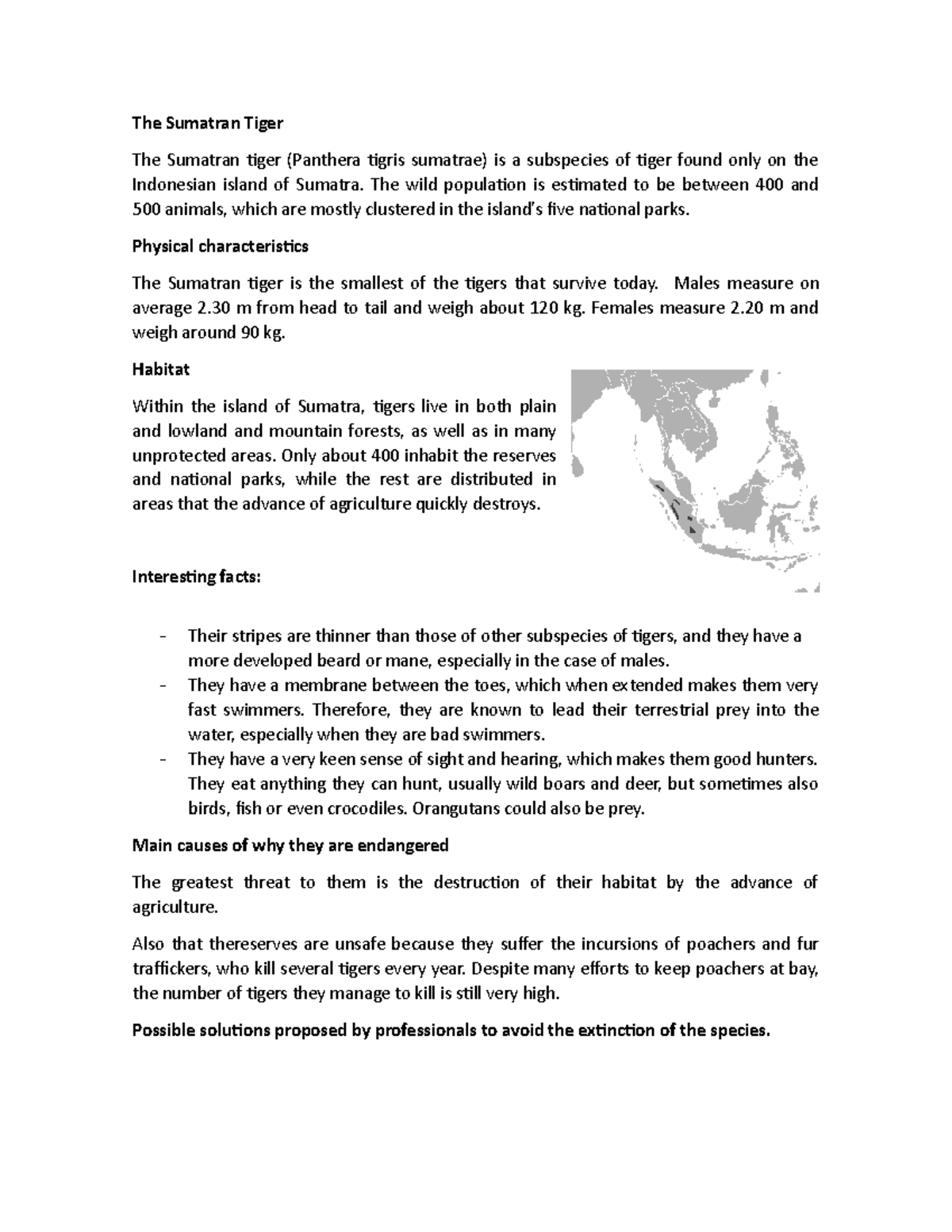 The Sumatran Tiger - Dangered Animals - The Sumatran Tiger The Sumatran ...