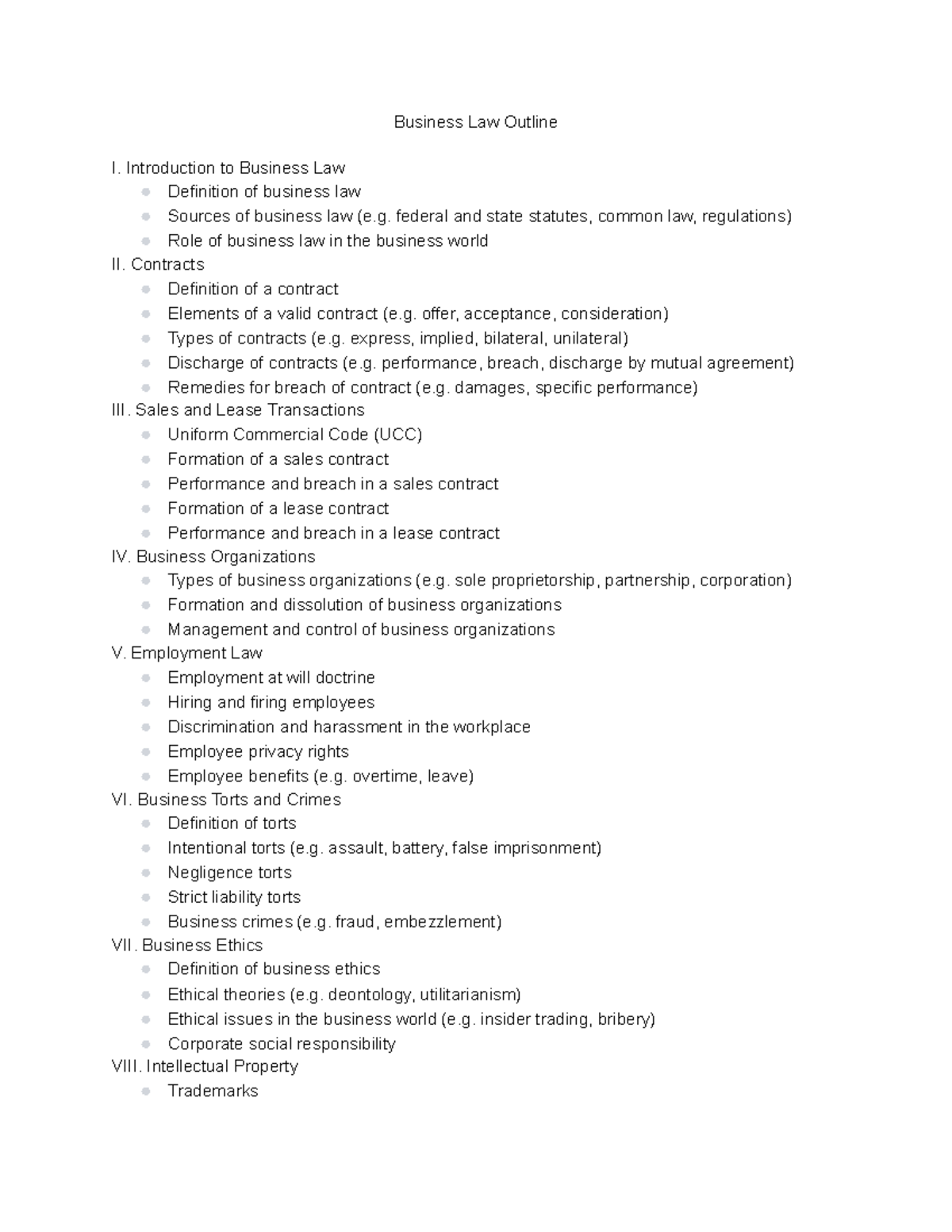 Untitled document - Juliet Folks' Business Law study guide. - Business ...