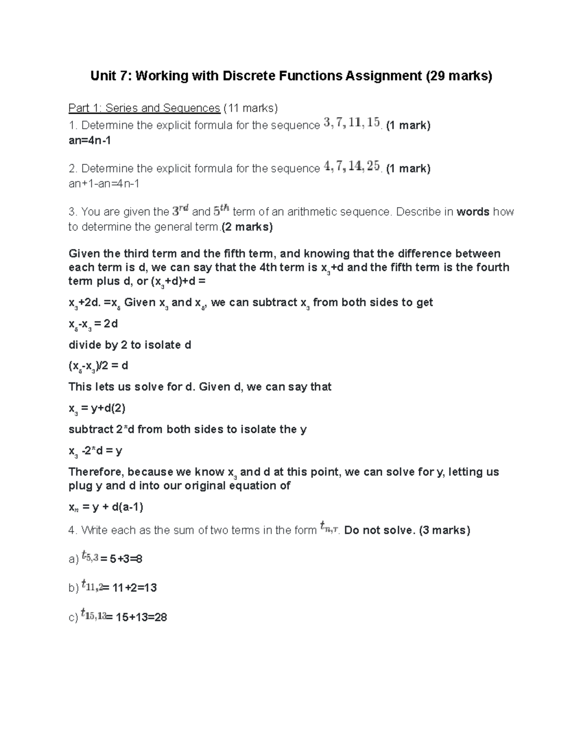MCR3U1 Unit 7 Working with Discrete Functions Assignment - Unit 7: Working with Discrete ...