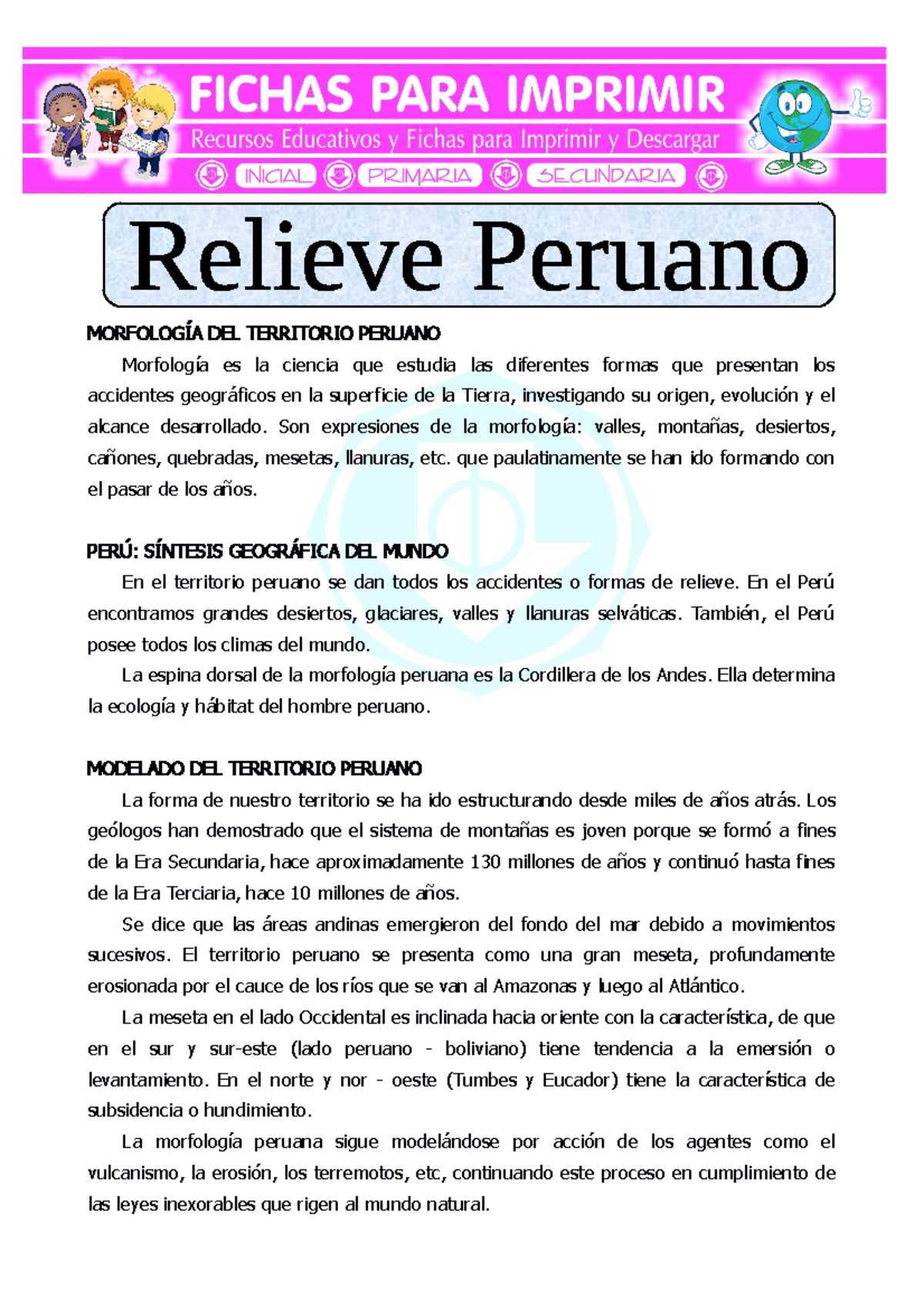 Relieve Peruano para Quinto de Primaria - MORFOLOGÍA DEL TERRITORIO ...