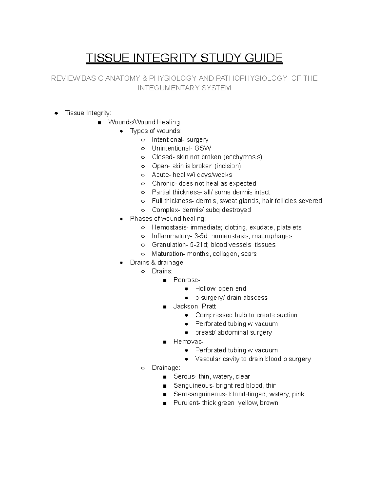 Tissue Integrity Study Guide - TISSUE INTEGRITY STUDY GUIDE REVIEW ...