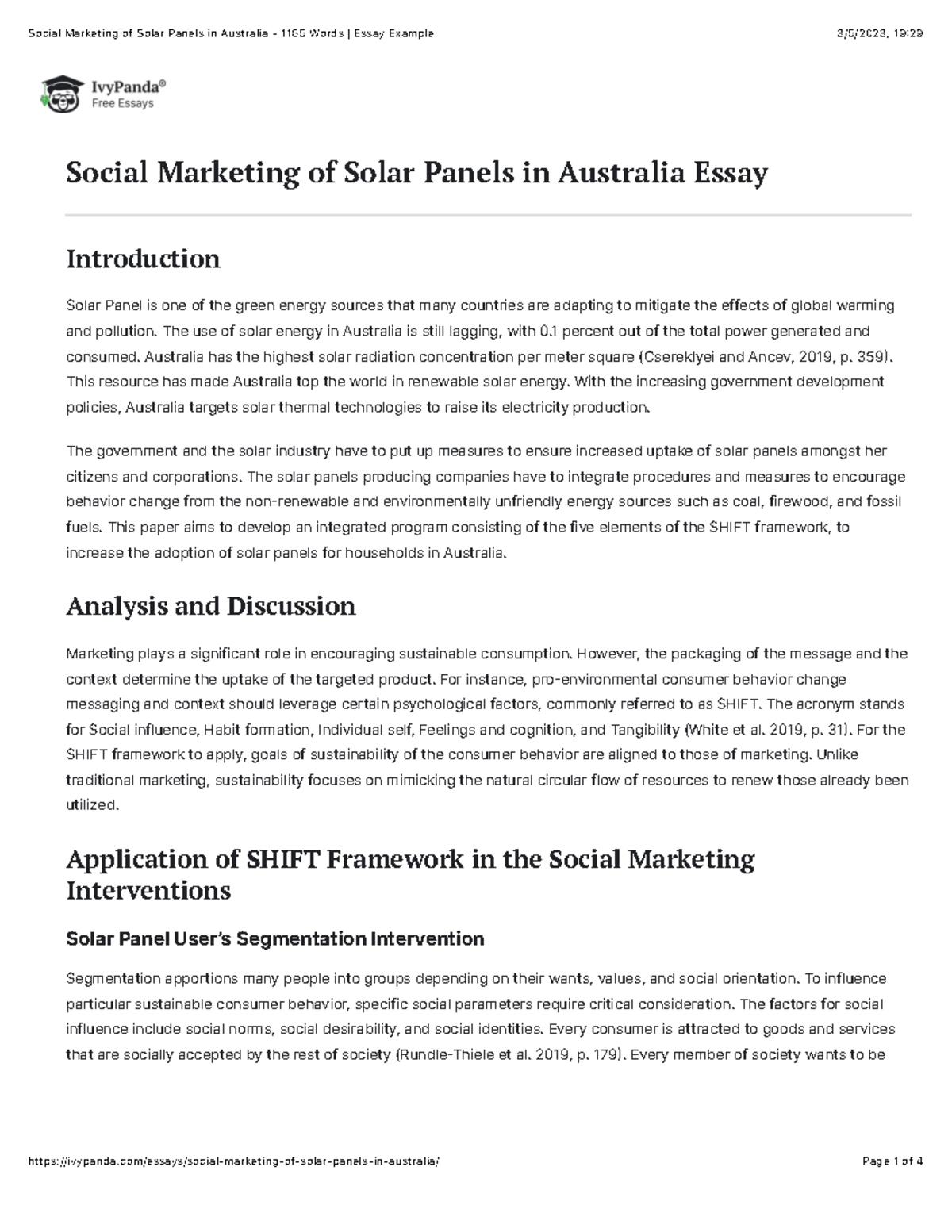 Social Marketing of Solar Panels in Australia - 1165 Words Essay ...