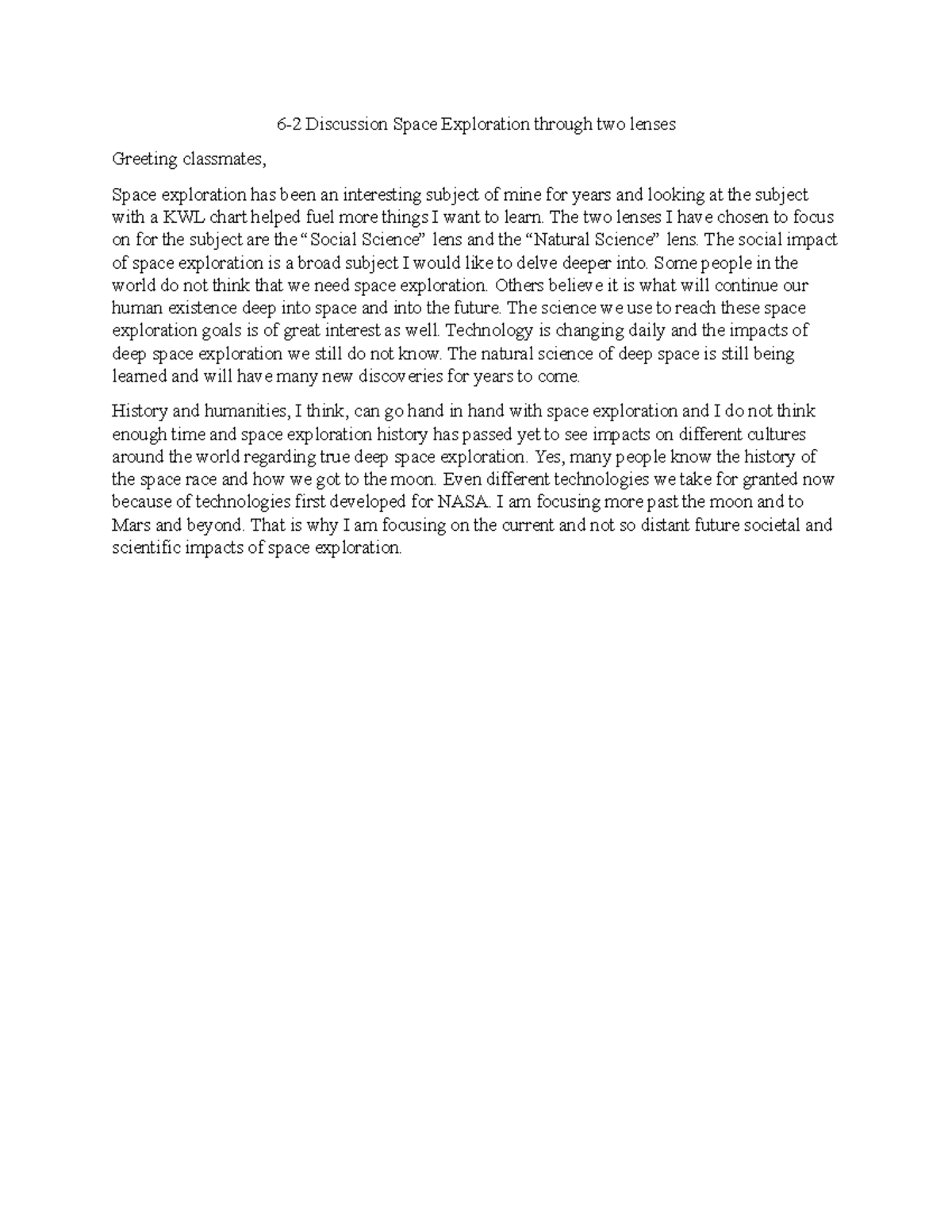 6-2 Discussion Space exploration through Social and Natural Science - 6 ...