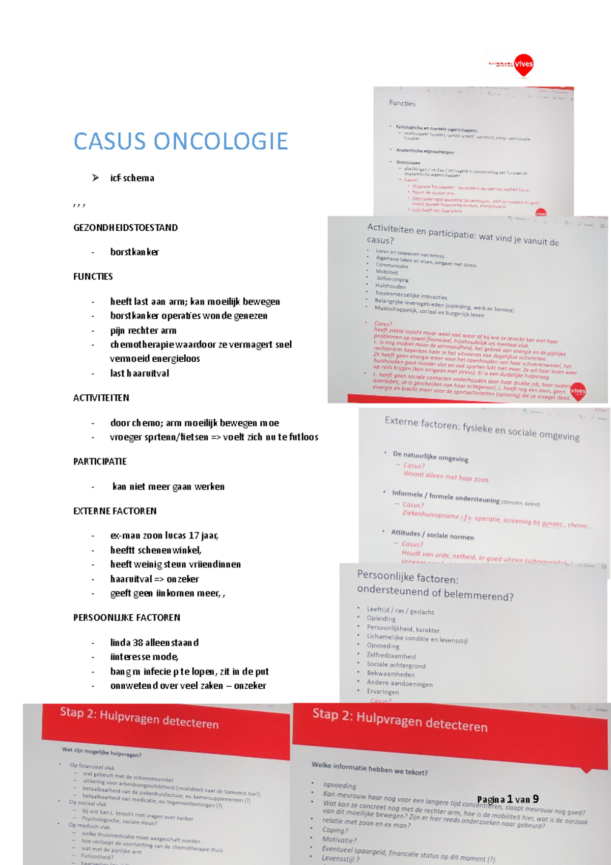 Opdrachtenfiche + ICF casus oncologie - CASUS ONCOLOGIE icf-schema ...