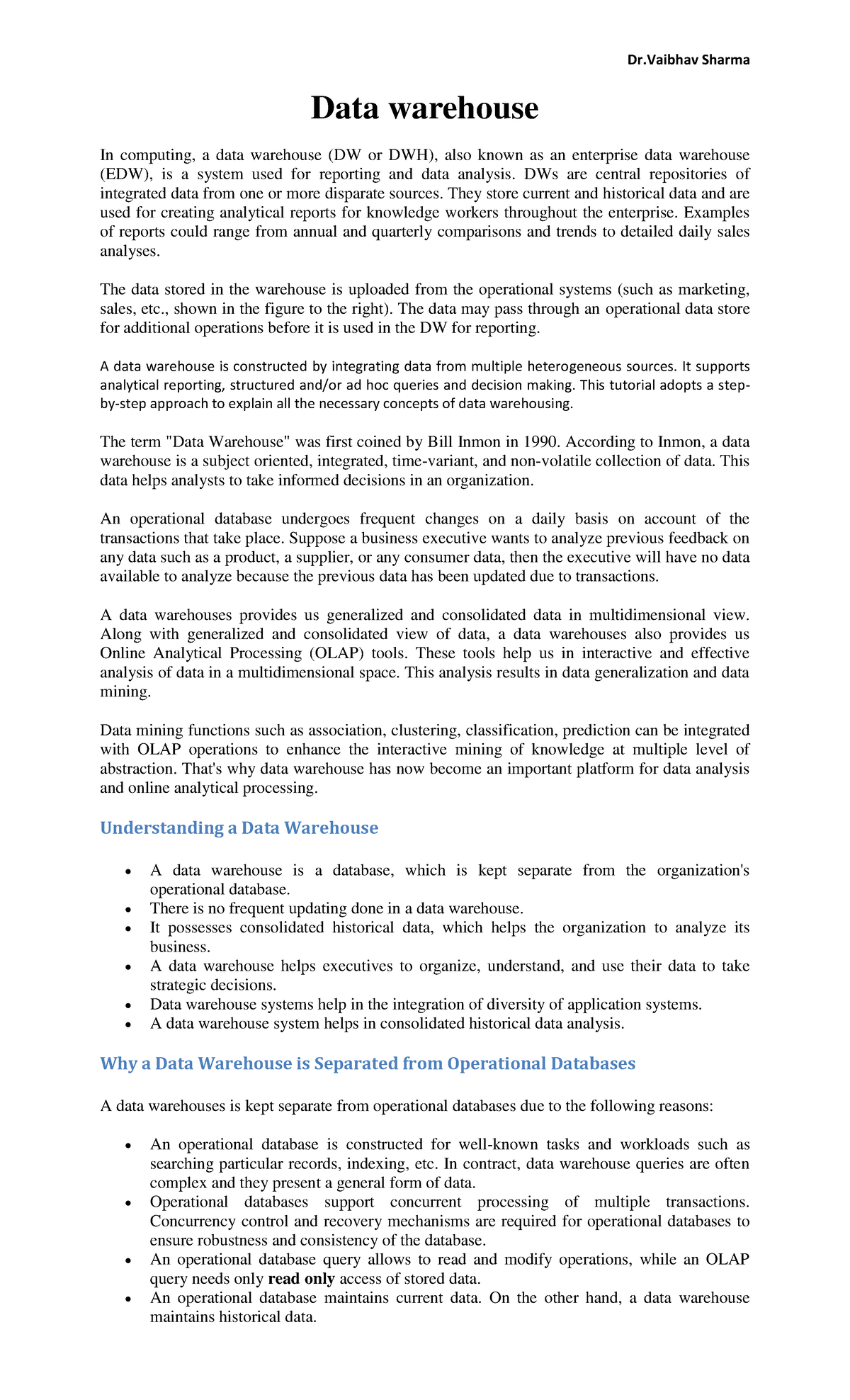 Data Mining final new - Thanks - Data warehouse In computing, a data warehouse (DW or DWH), also ...