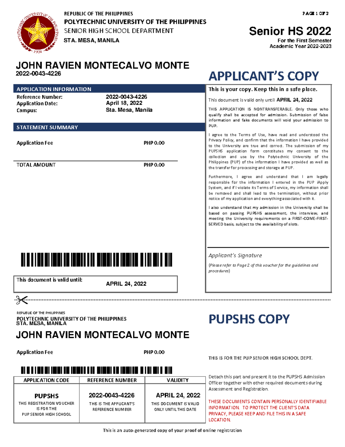 PUP i Apply Voucher 2022-0043-4226 - ####### REPUBLIC OF THE ...