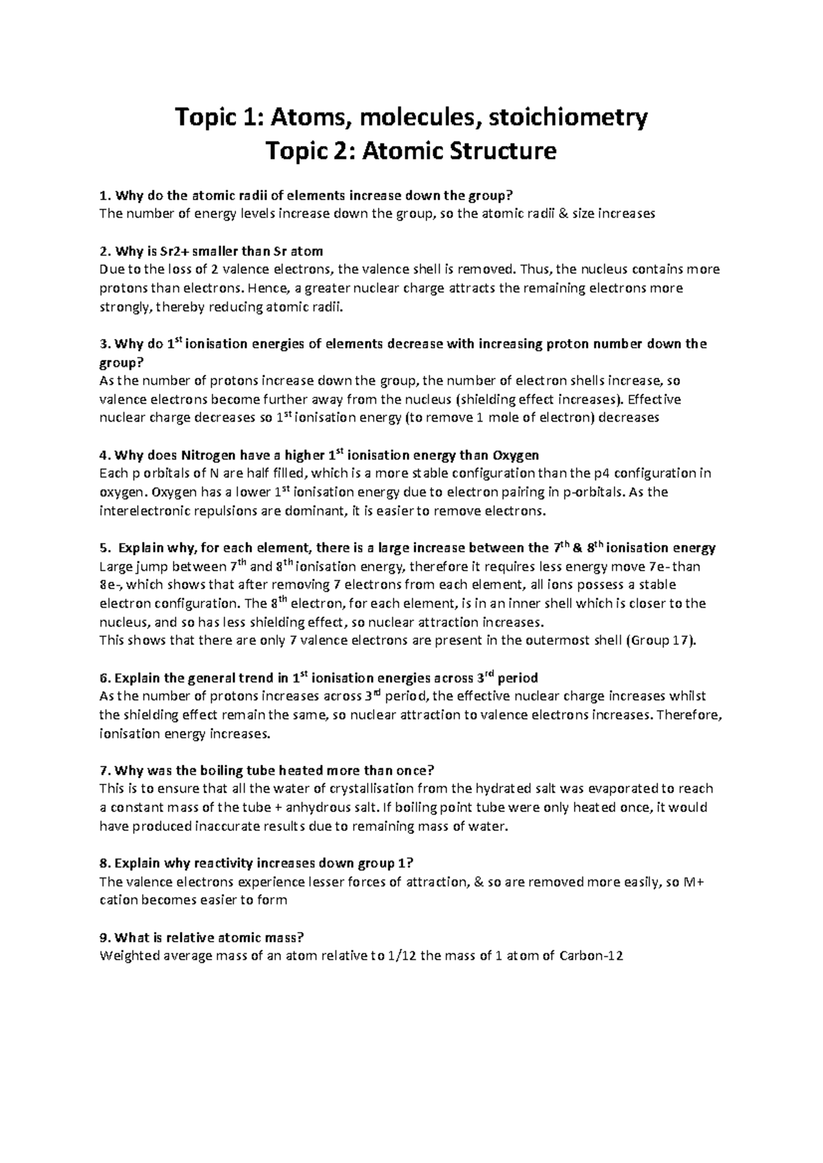 AS Level Chemistry Notes - Topic 1: Atoms, molecules, stoichiometry ...
