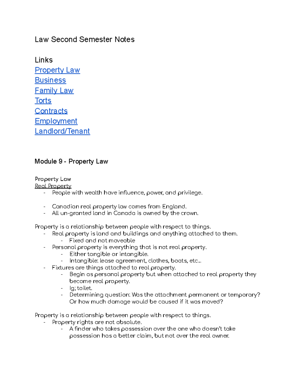 Law Second Semester Notes - Law Second Semester Notes Links Property ...