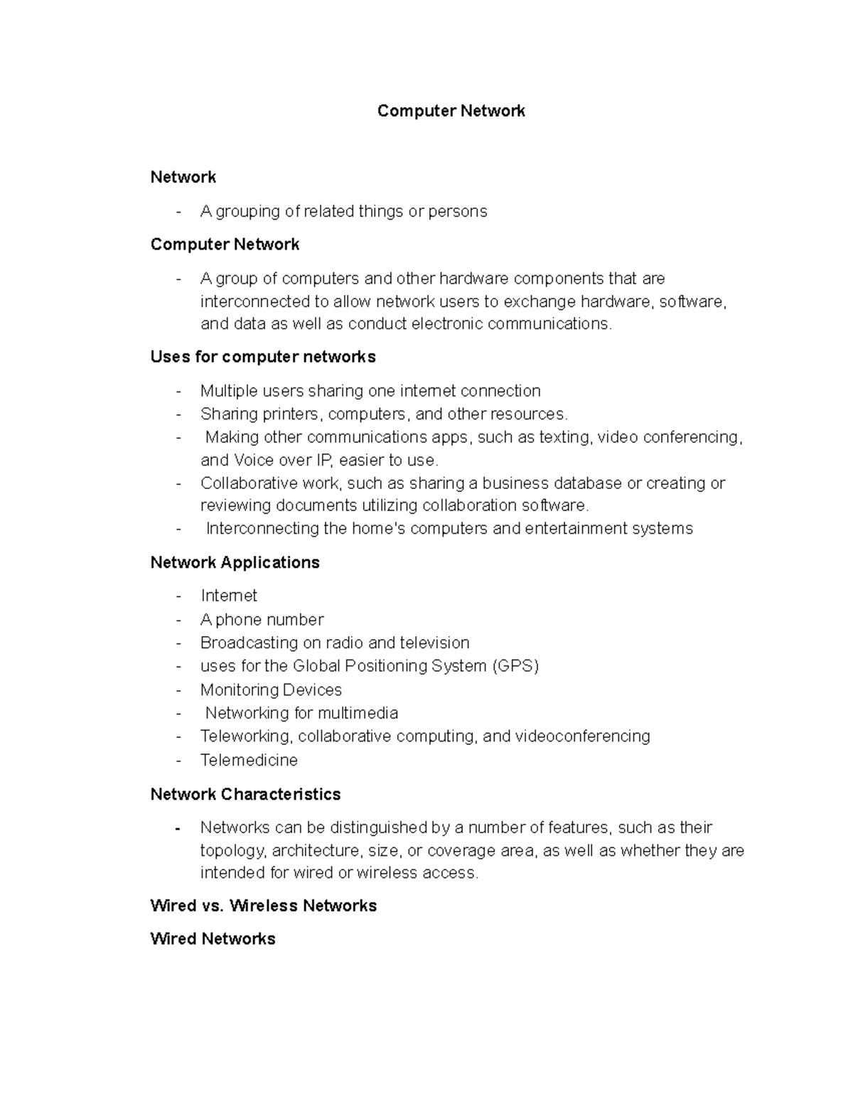 Computer Network - Computer Network Network A grouping of related ...