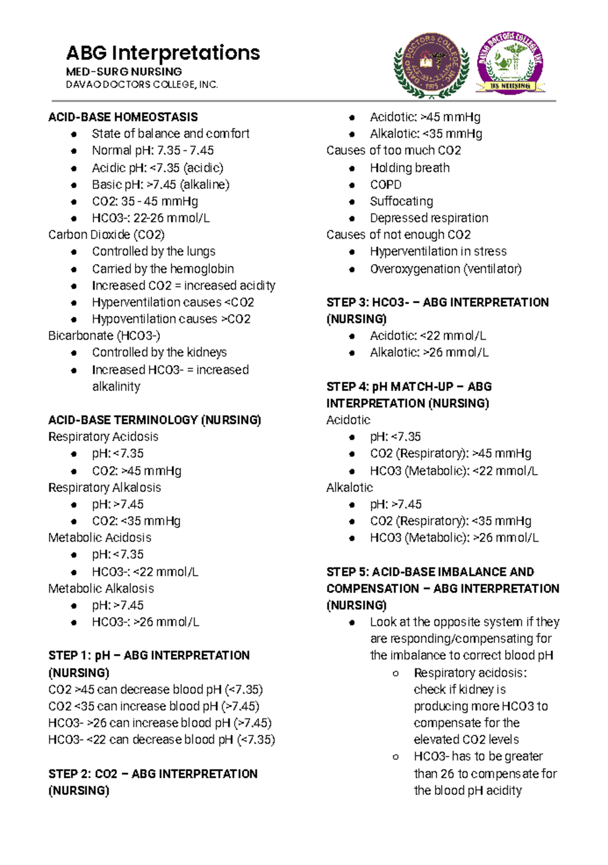 ABG Interpretations - ABG Interpretations MED-SURG NURSING DAVAO ...