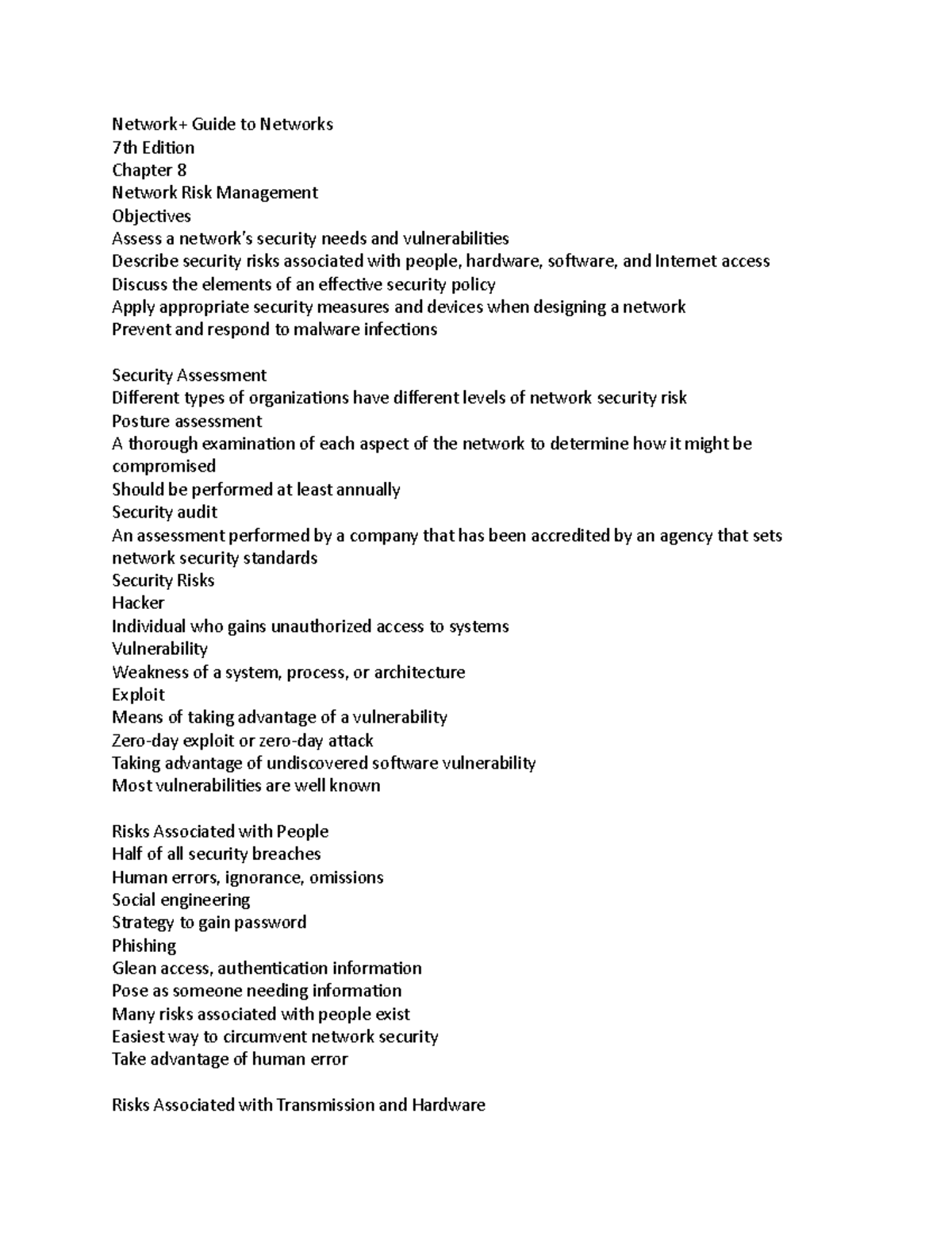 Ch8net - Lecture notes 8 - Network+ Guide to Networks 7th Edition ...
