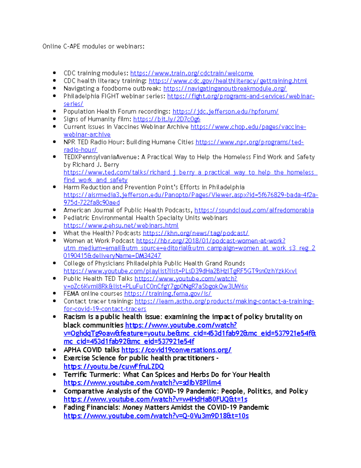 Online C-APE Modules or Webinars - Online C-APE modules or webinars ...