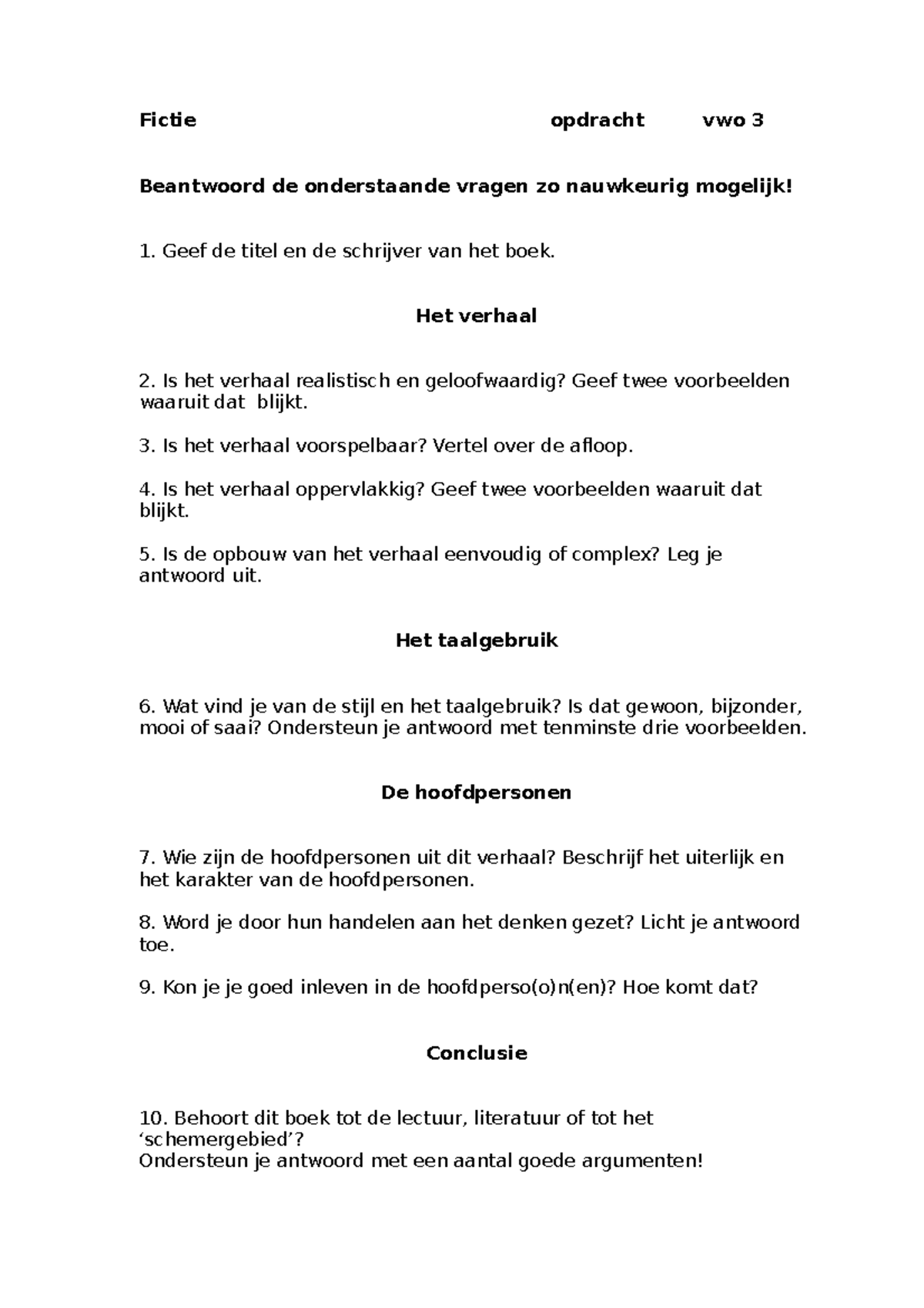 Fictie-opdracht vwo3 (Groot- Bos, Drs. W.J. de) (1) - Fictie opdracht ...