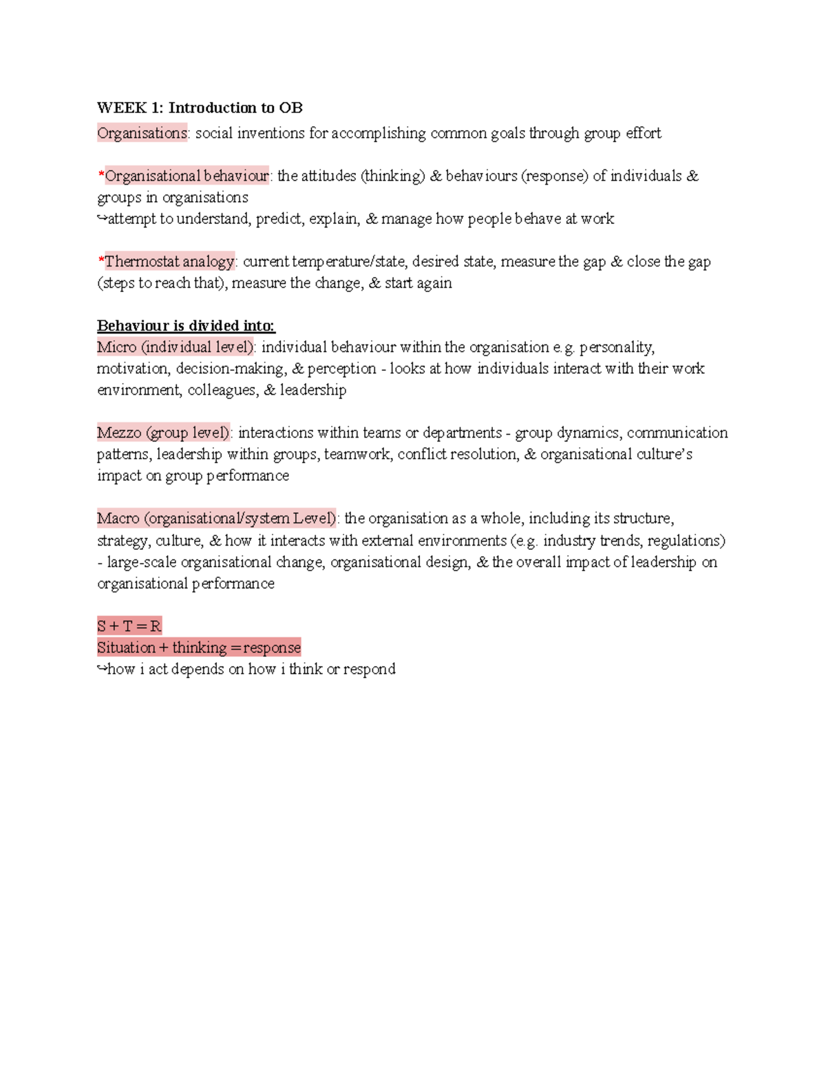 Organisational Behaviour - WEEK 1: Introduction to OB Organisations: social inventions for - Studocu