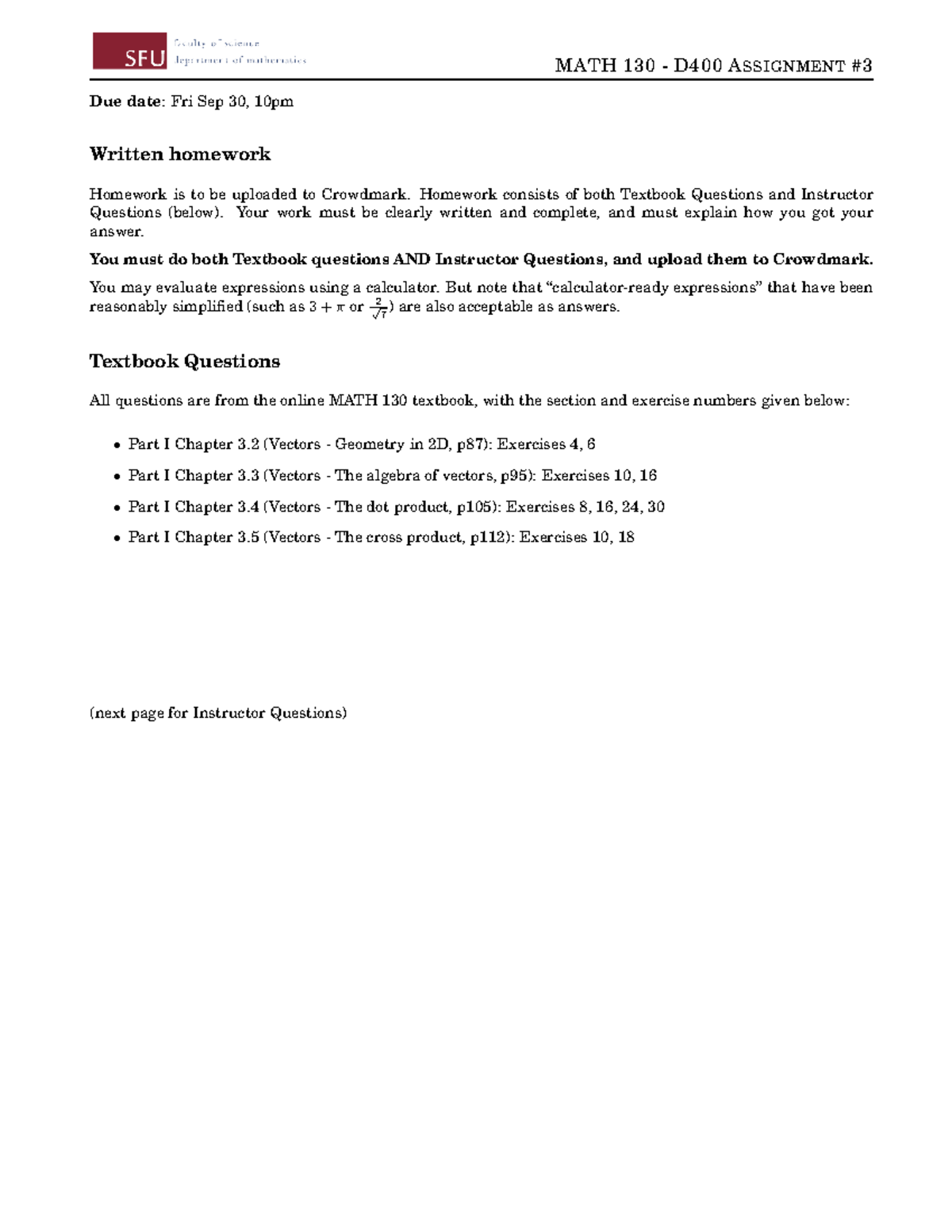 130a3-f2022 - updated - MATH 130 - D400 ASSIGNMENT# Due date : Fri Sep ...