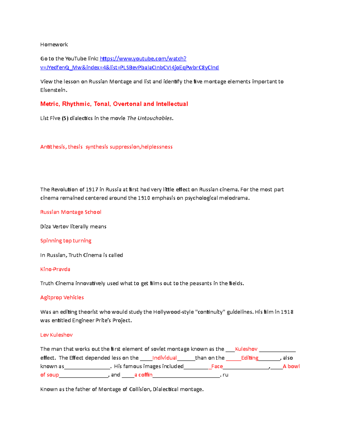Week+5+Russian+Montage+1 homework week 5 - Homework Go to the YouTube ...