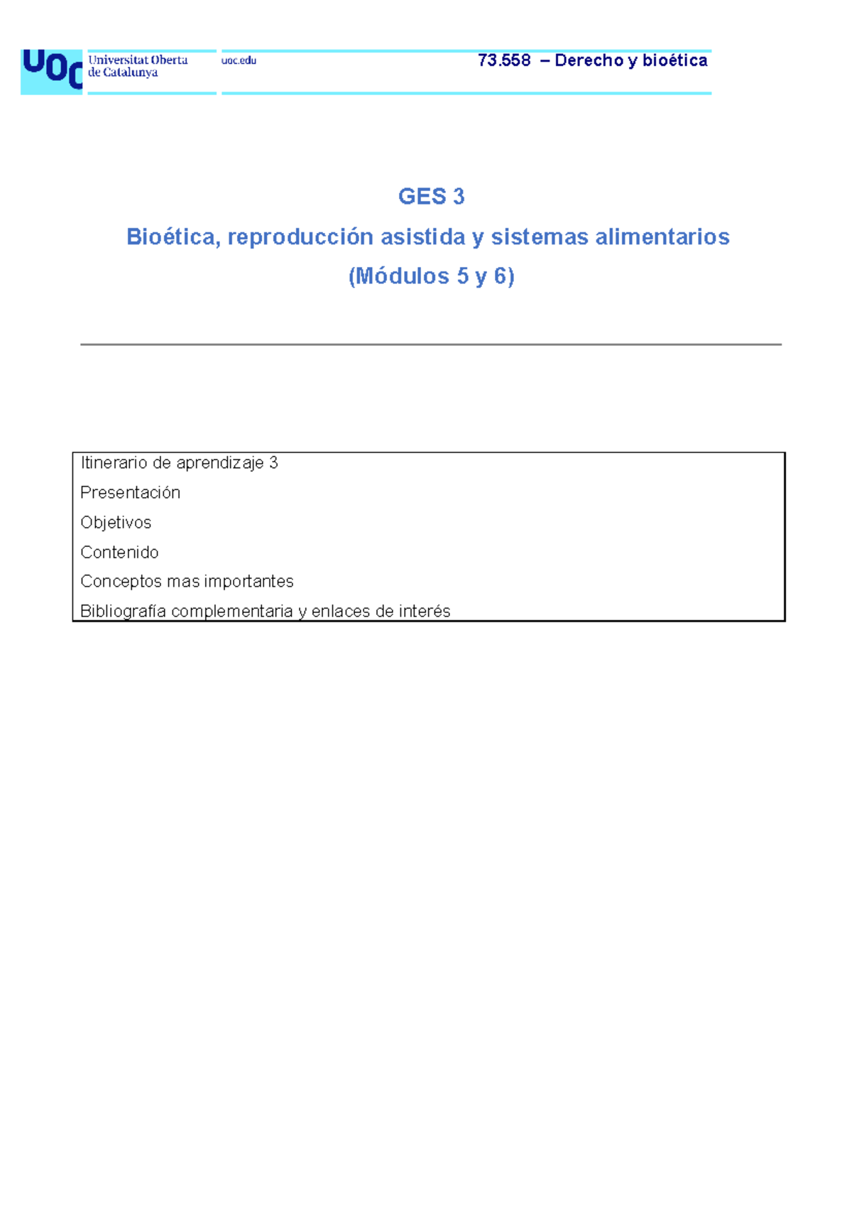 GES 3 - Guía del Estudiante (GES) correspondiente al temario de la asignatura. Itinerario - GES ...