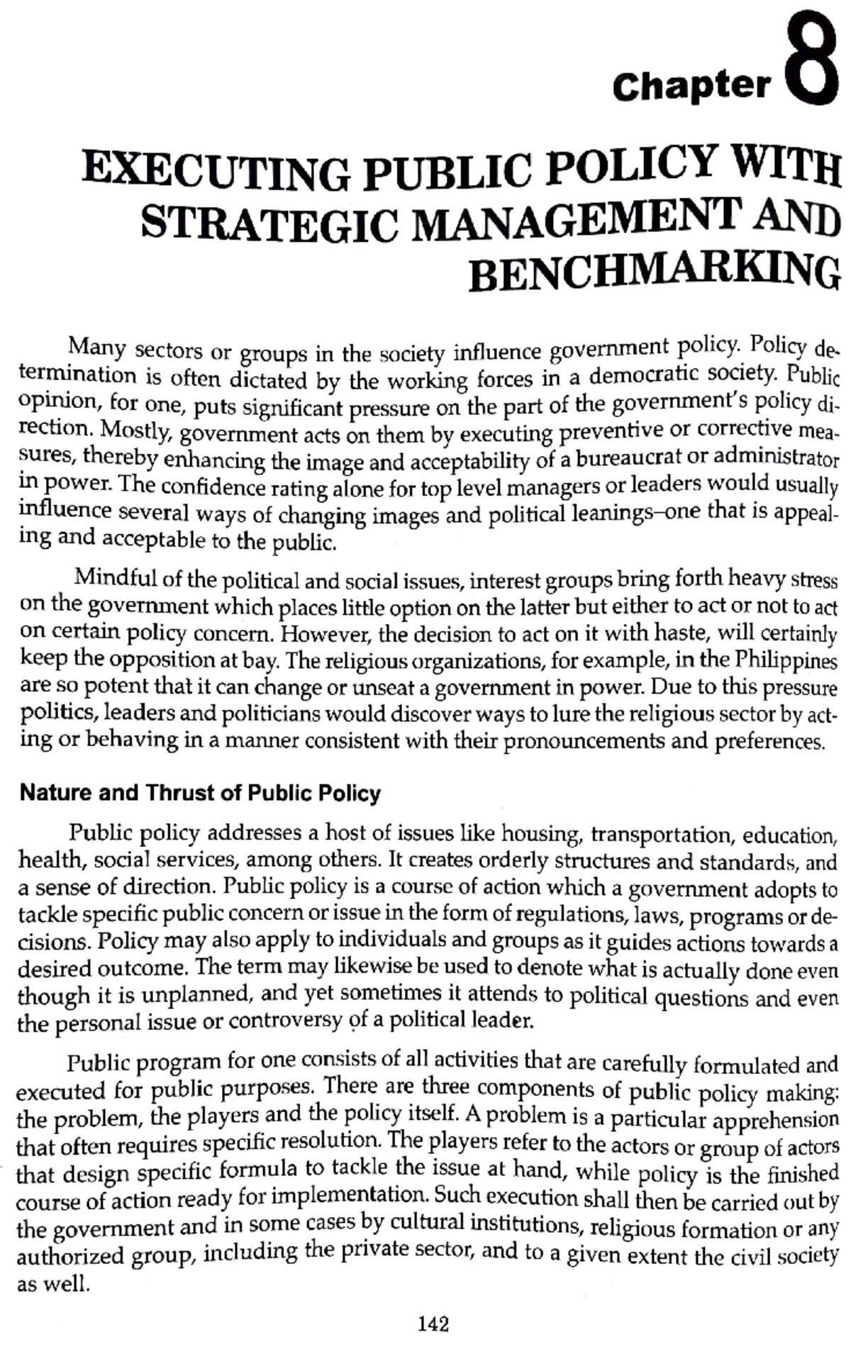 Chapter 8 Executing Public Policy with Strategic Management and Benchmarking - Chapter 8 ...