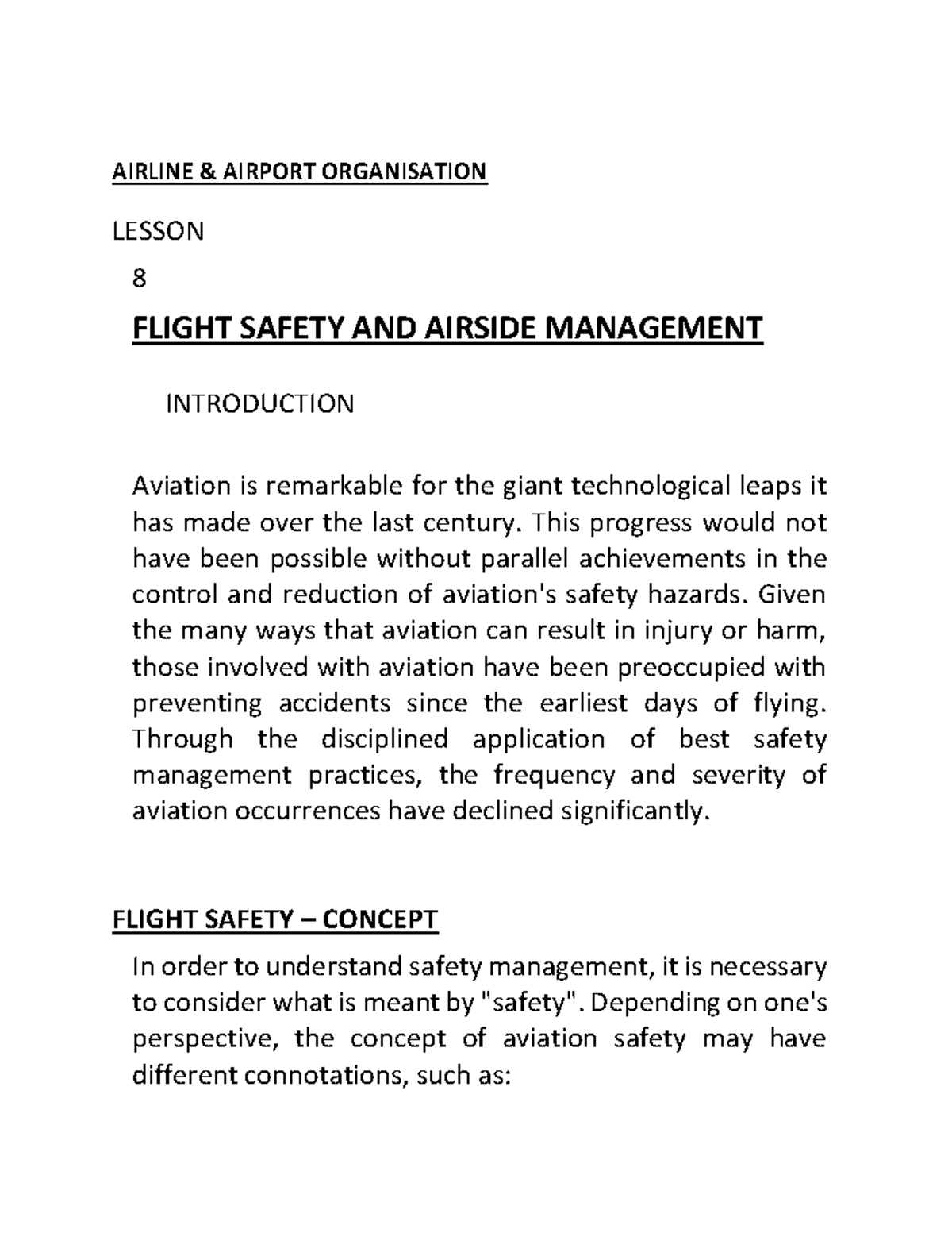1 Flight Safety AND Airside Management - AIRLINE & AIRPORT ORGANISATION ...