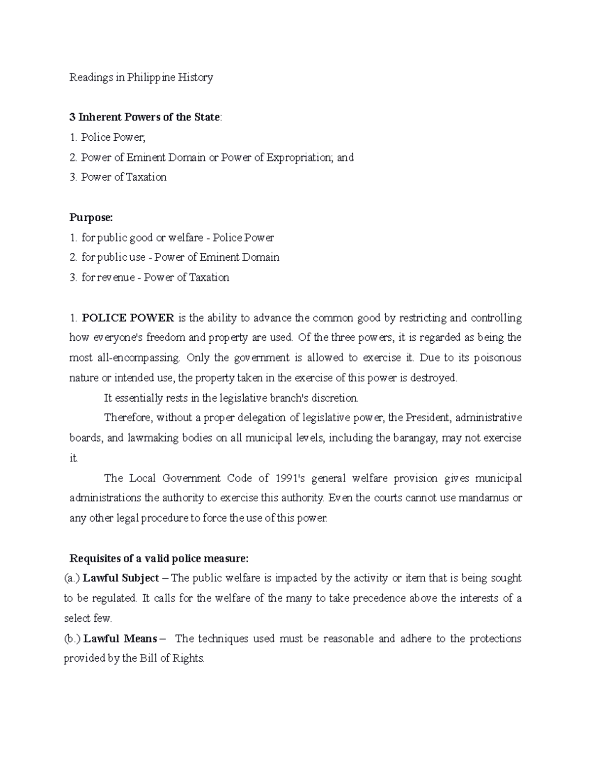 Rph - assignment - Readings in Philippine History 3 Inherent Powers of ...