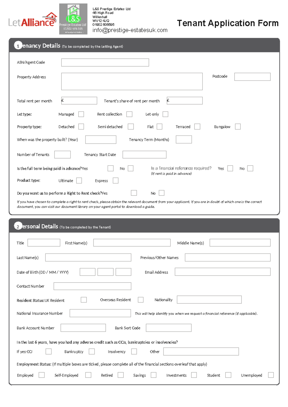 Prestige -Tenant Application form 2023 - Tenant Application Form No ...