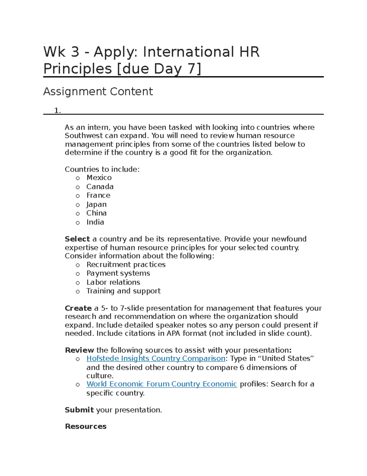 International HR Principles - Wk 3 - Apply: International HR Principles ...