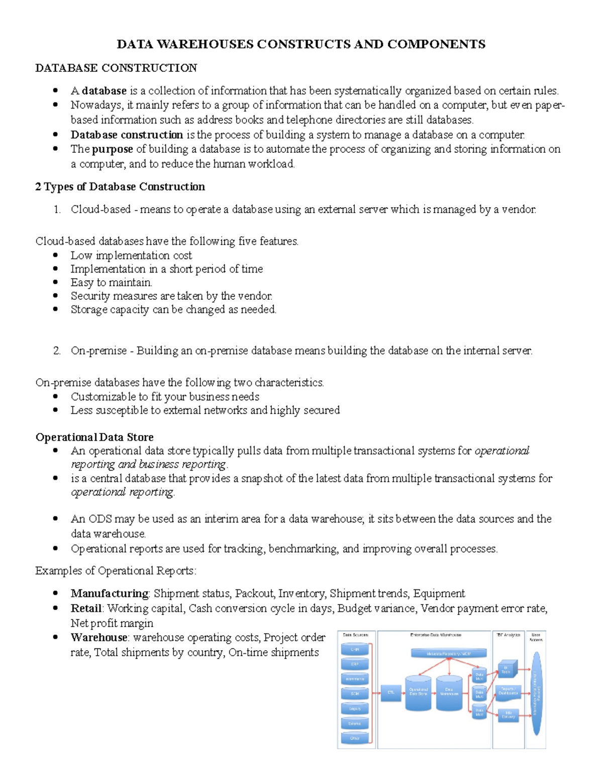 DATA Warehouse Constructs AND Components Bsais 4C - DATA WAREHOUSES ...