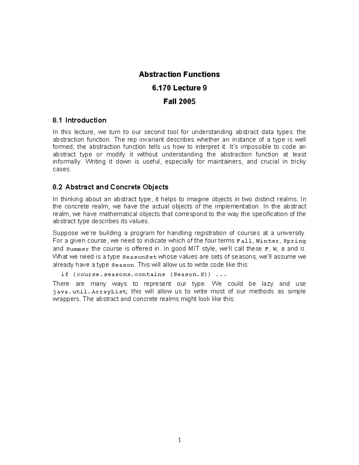 Representation Invariants - Abstraction Functions 6 Lecture 9 Fall 200 ...