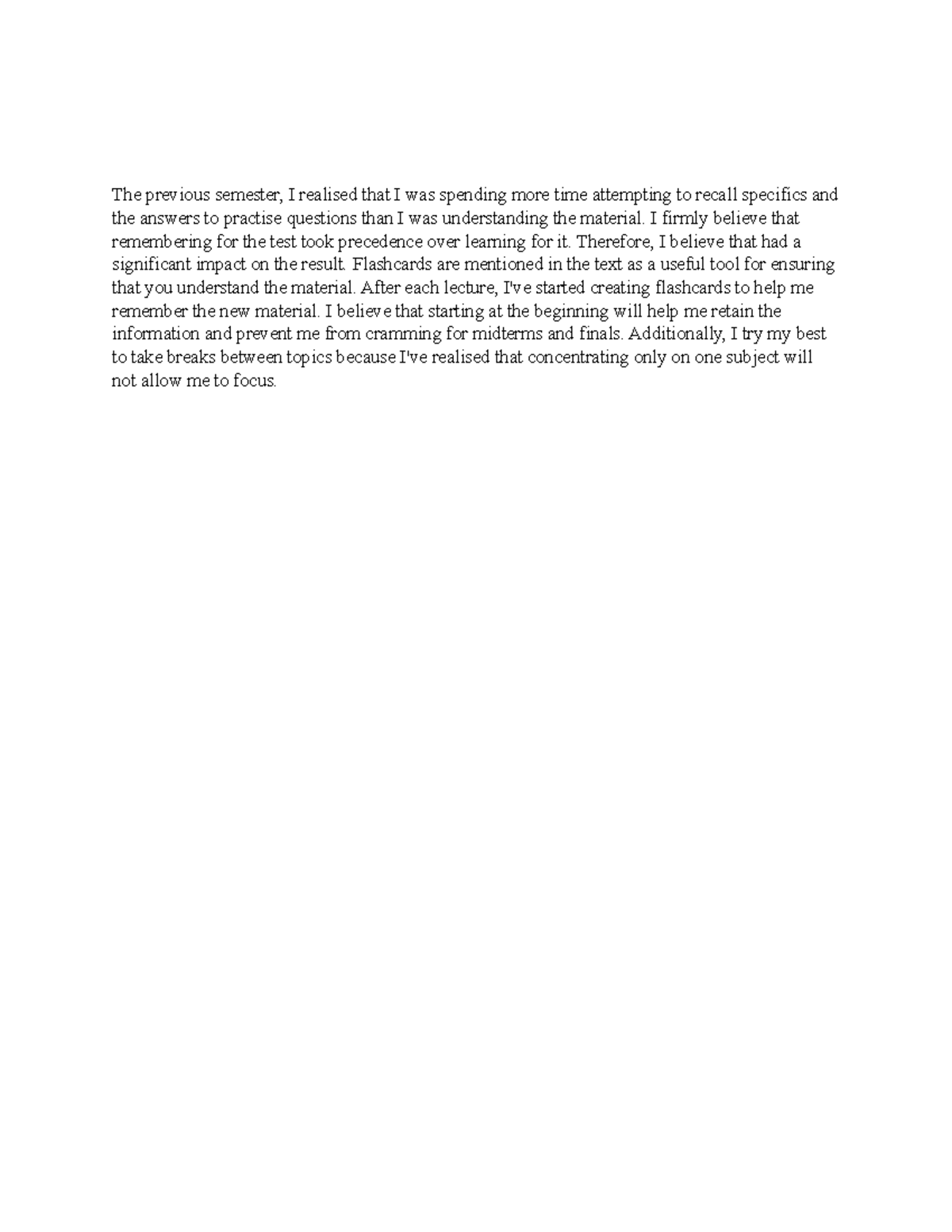 Personal Reflection Assignment The Previous Semester I Realised