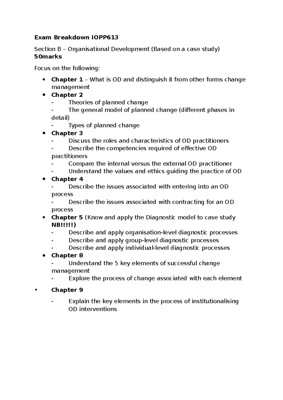 IOPP613 OD Exam Outline - Exam Breakdown IOPP Section B ...
