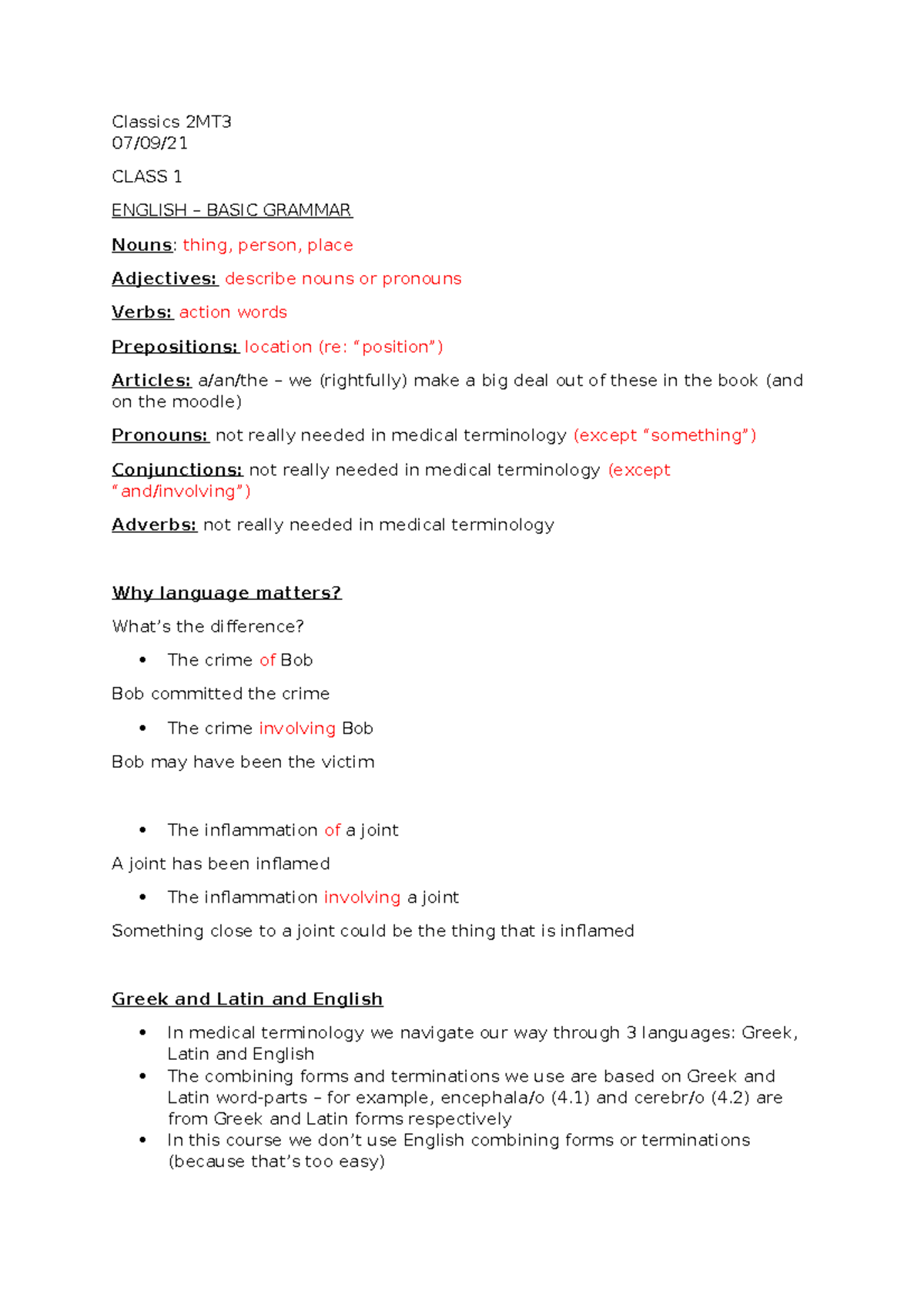 Introduction to Ancient Roots of Medical Terminology - Classics 2MT 07 ...