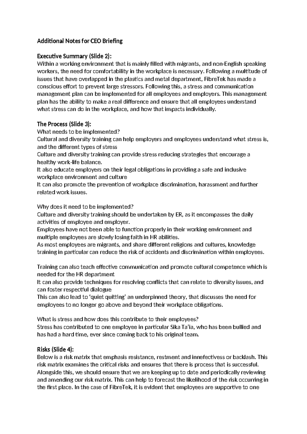 Additional Notes for CEO Briefing - Additional Notes for CEO Briefing ...