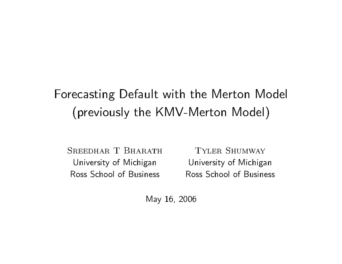 Shumway Frorecasting default with the Merton Model - Forecasting ...