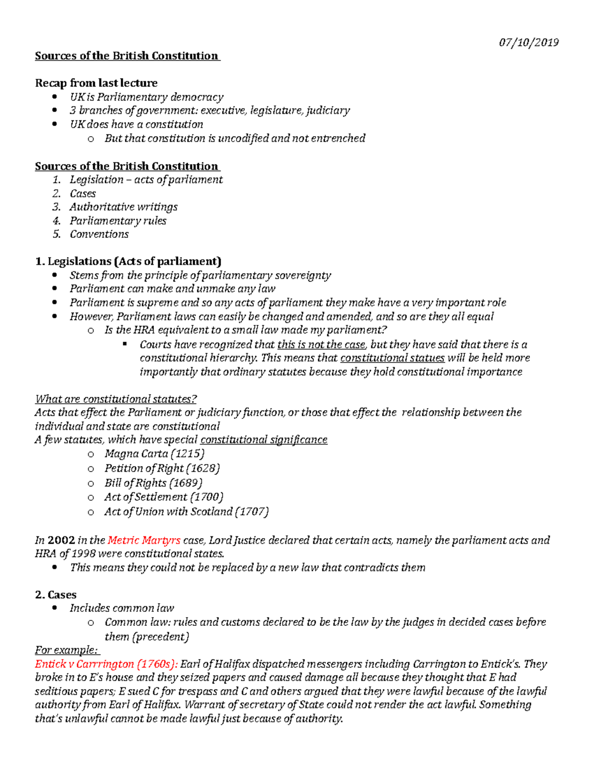 3. Sources of the British Constitution - 07/10/ Sources of the British ...