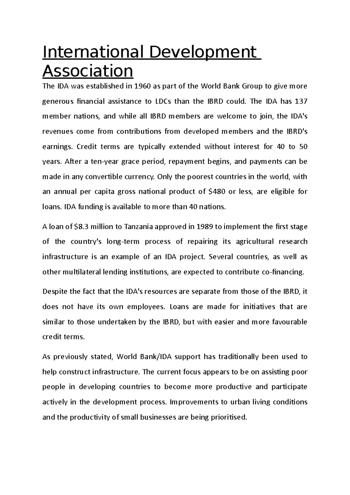 International Development Association - International Development ...