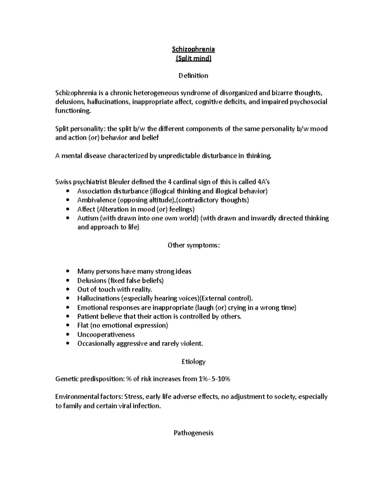 Schizophrenia - Schizophrenia (Split mind) Definition Schizophrenia is ...