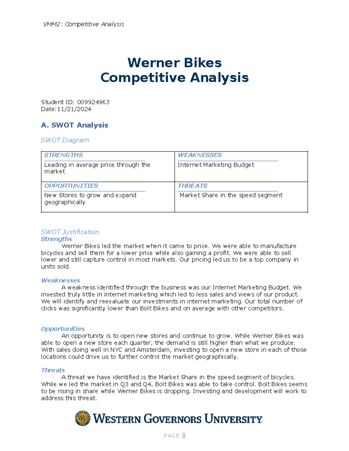 Competitive Analysis - Passed - VMM2: Competitive Analysis Werner Bikes ...