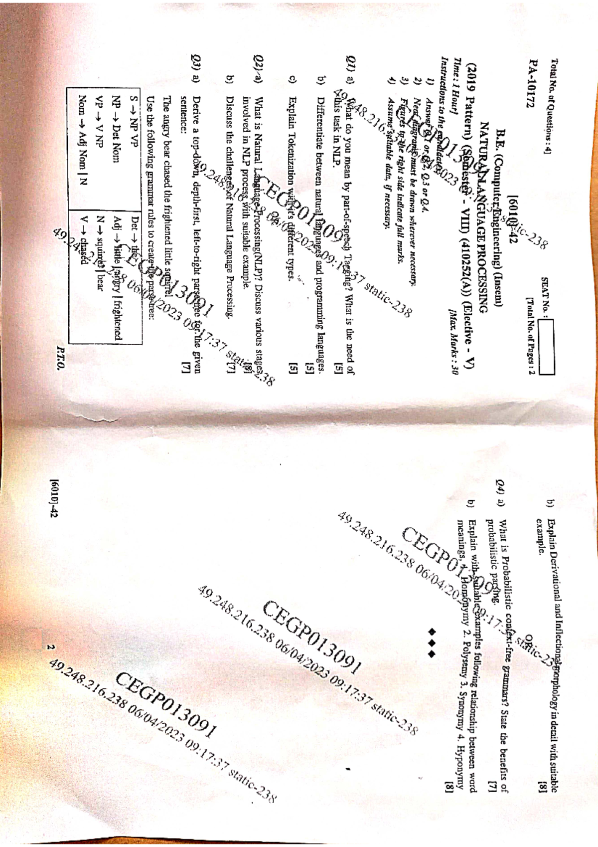 NLP Insem QPaper - Computer Engineering - Studocu