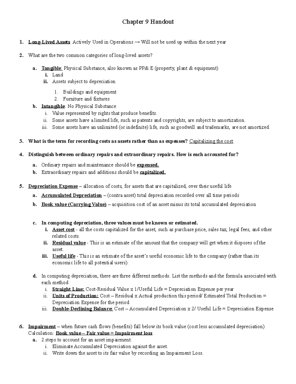 Chapter 9 handout-key - Chapter 9 Handout 1. Assets Actively Used in ...