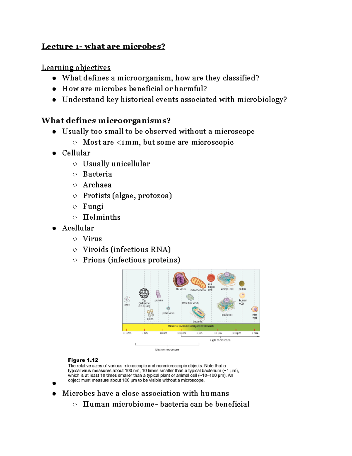 BISC300 lecture 1-5 - Lecture 1- what are microbes? Learning objectives ...
